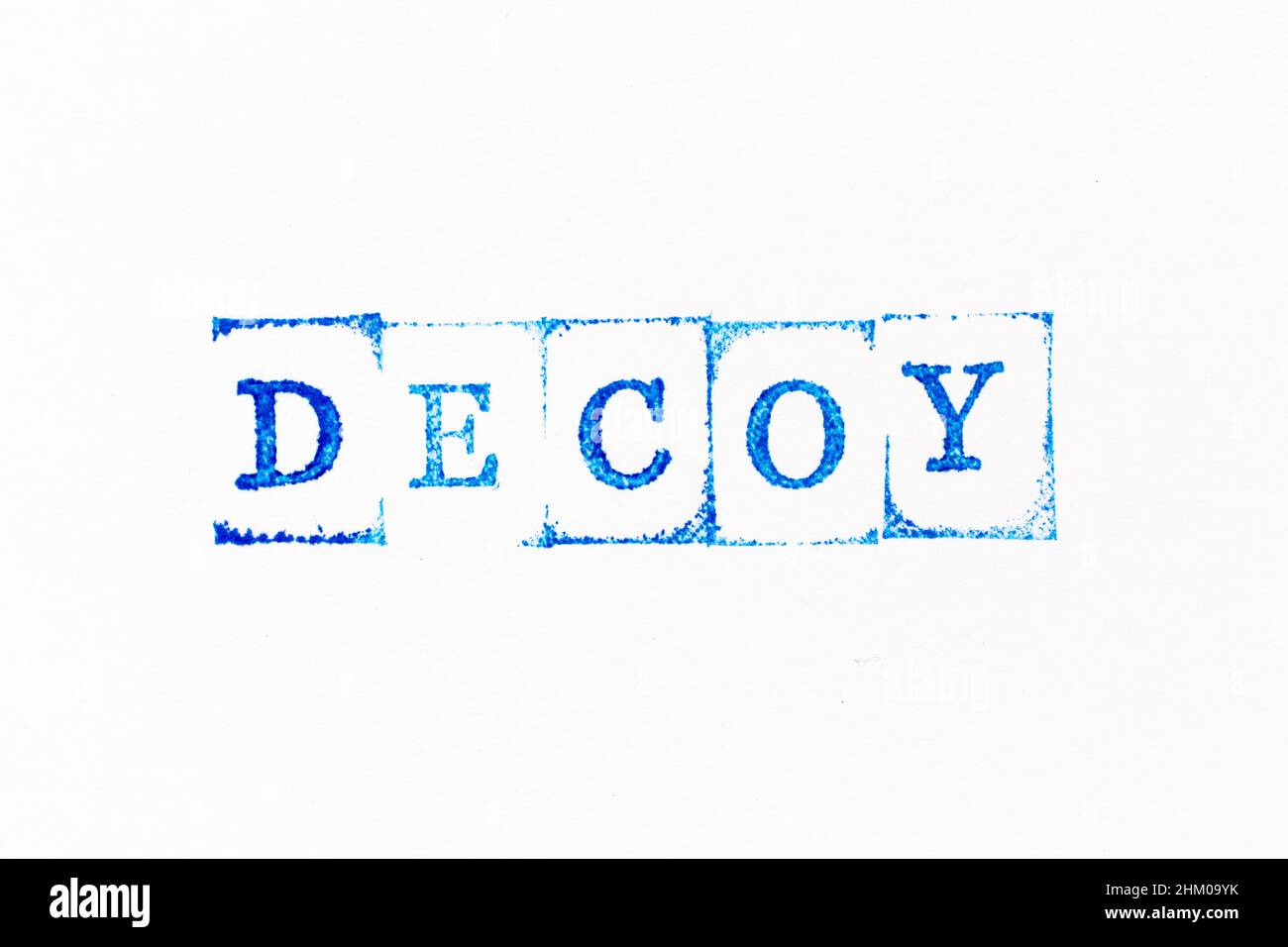 Blue color ink rubber stamp in word decoy on white paper background ...