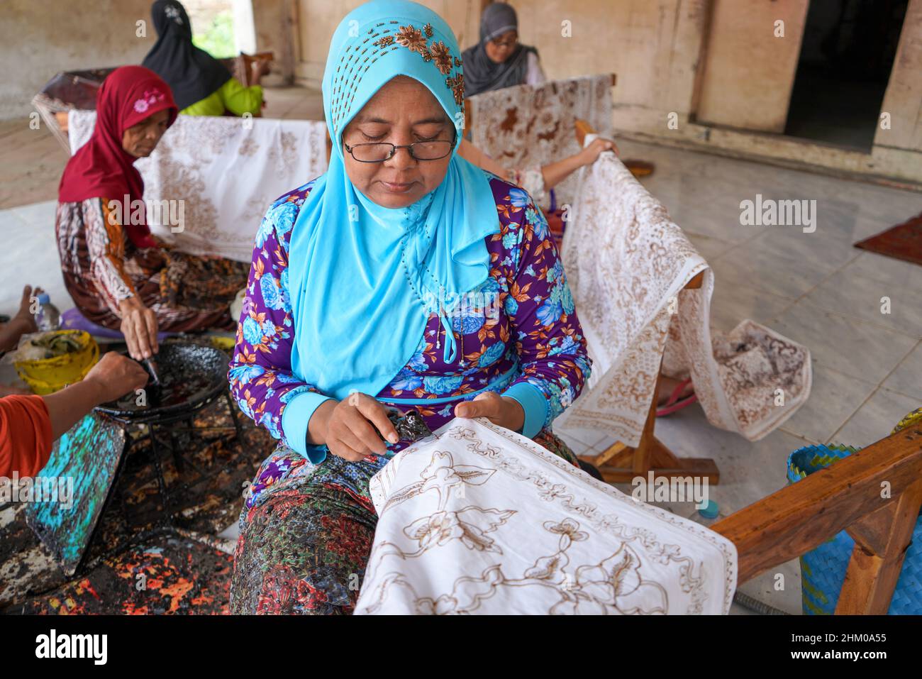 Rembang, Indonesia - February, 2022 : The technique of making batik by ...