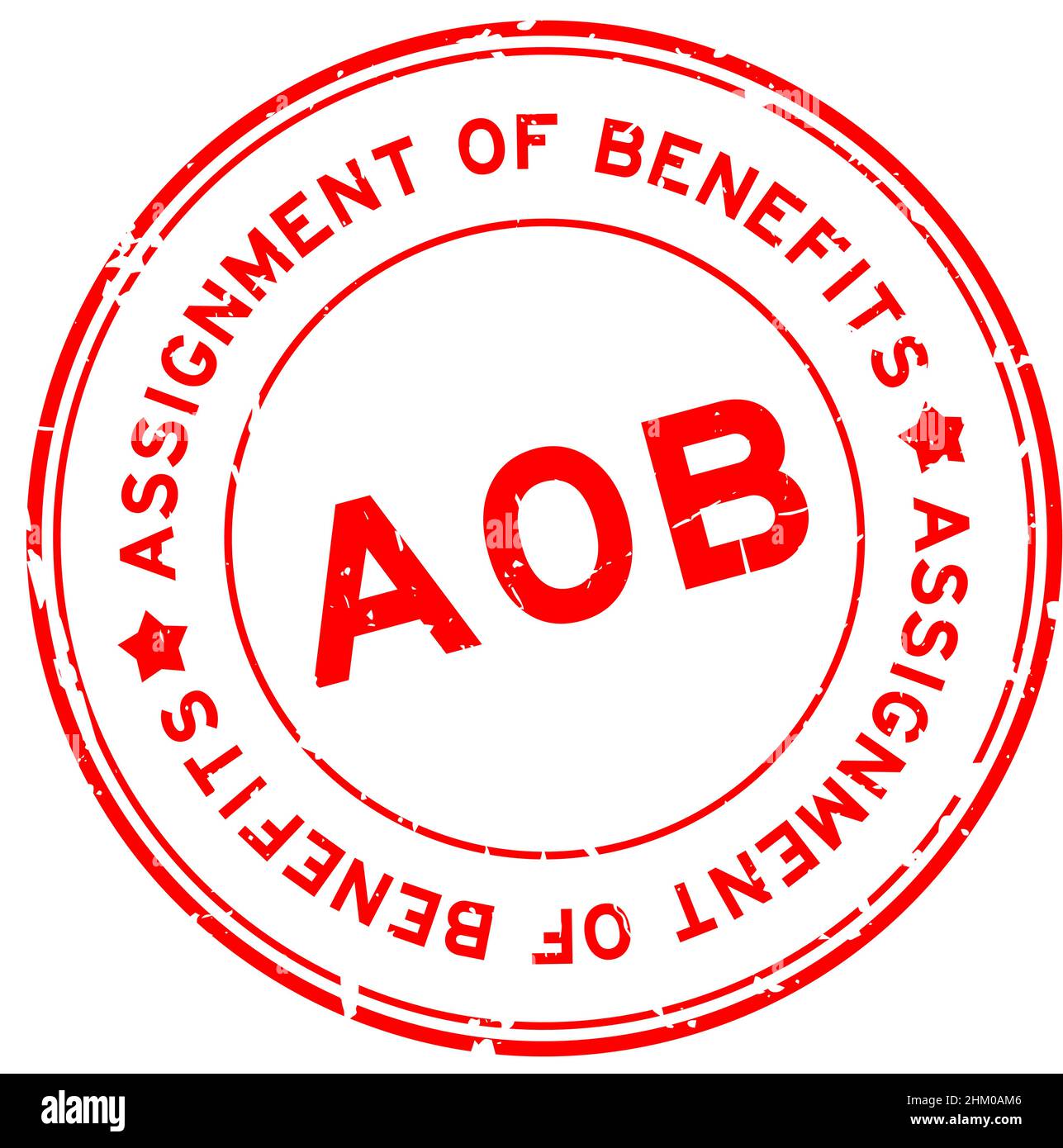 Grunge red AOB Assignment of benefits word round rubber seal stamp on ...
