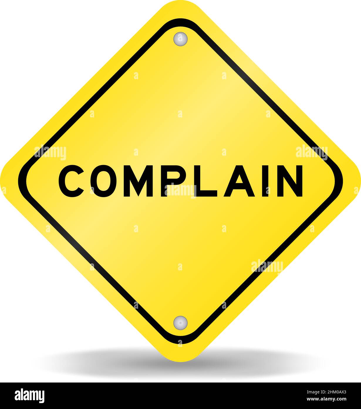 Yellow color transportation sign with word complain on white background ...