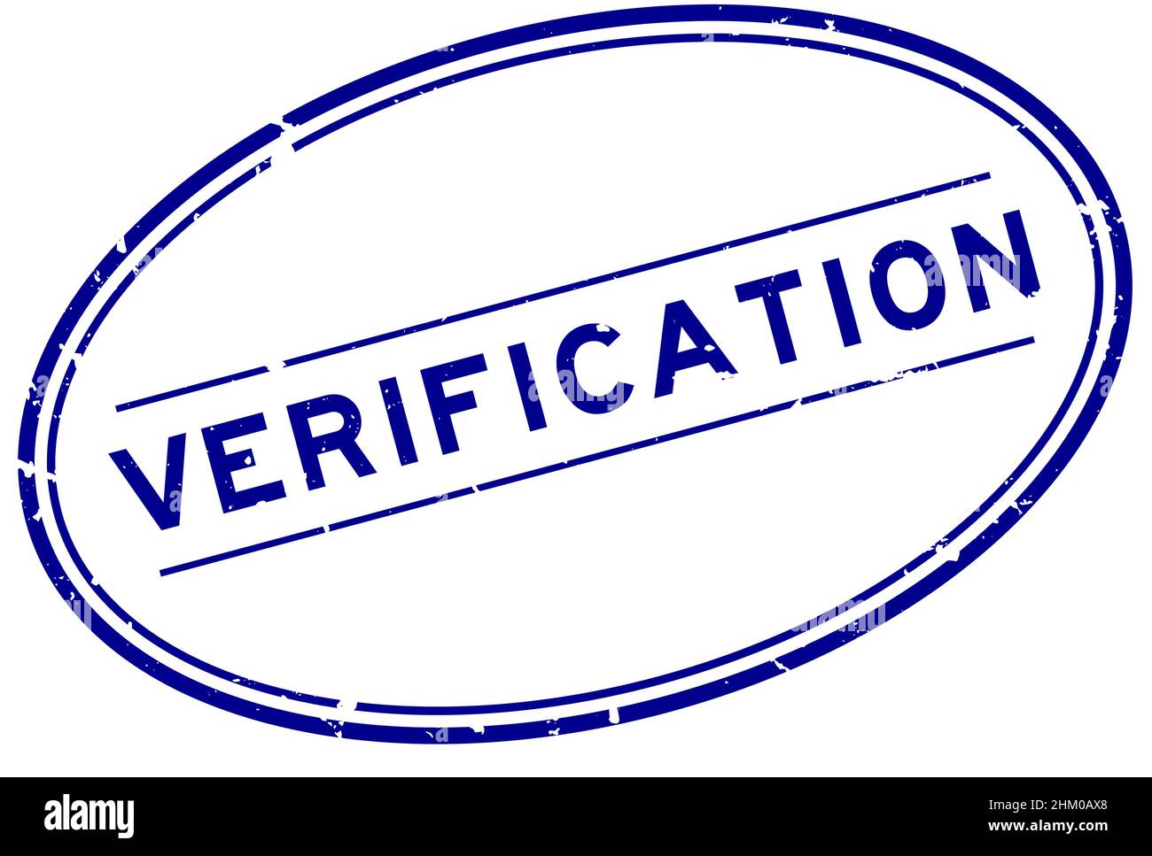 Grunge blue verification word oval rubber seal stamp on white ...