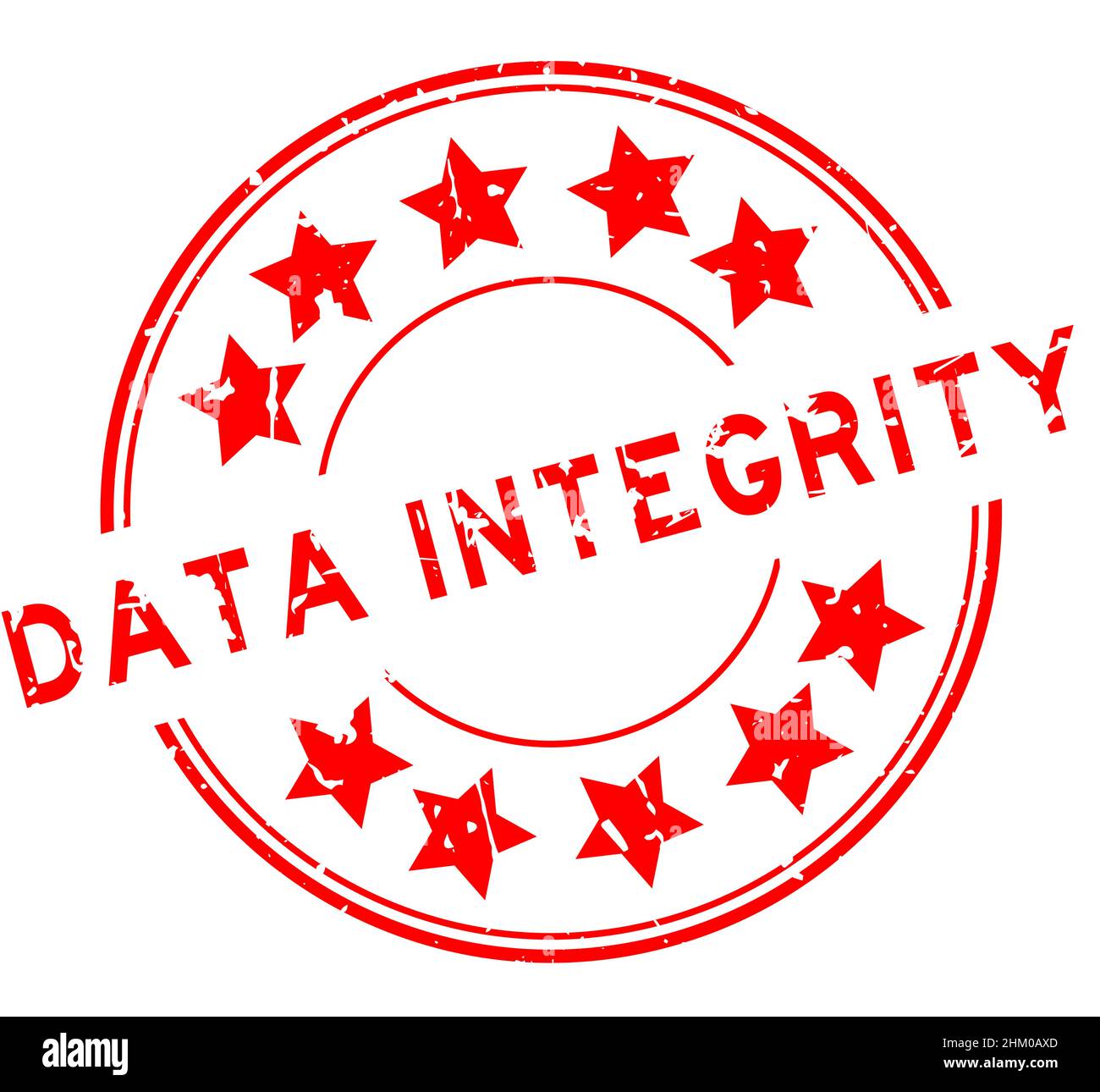 Grunge red data integrity word with star icon round rubber seal stamp on white background Stock ...