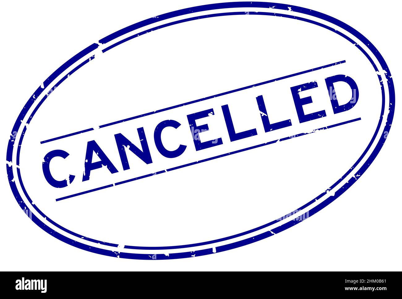 Grunge blue cancelled word oval rubber seal stamp on white background ...