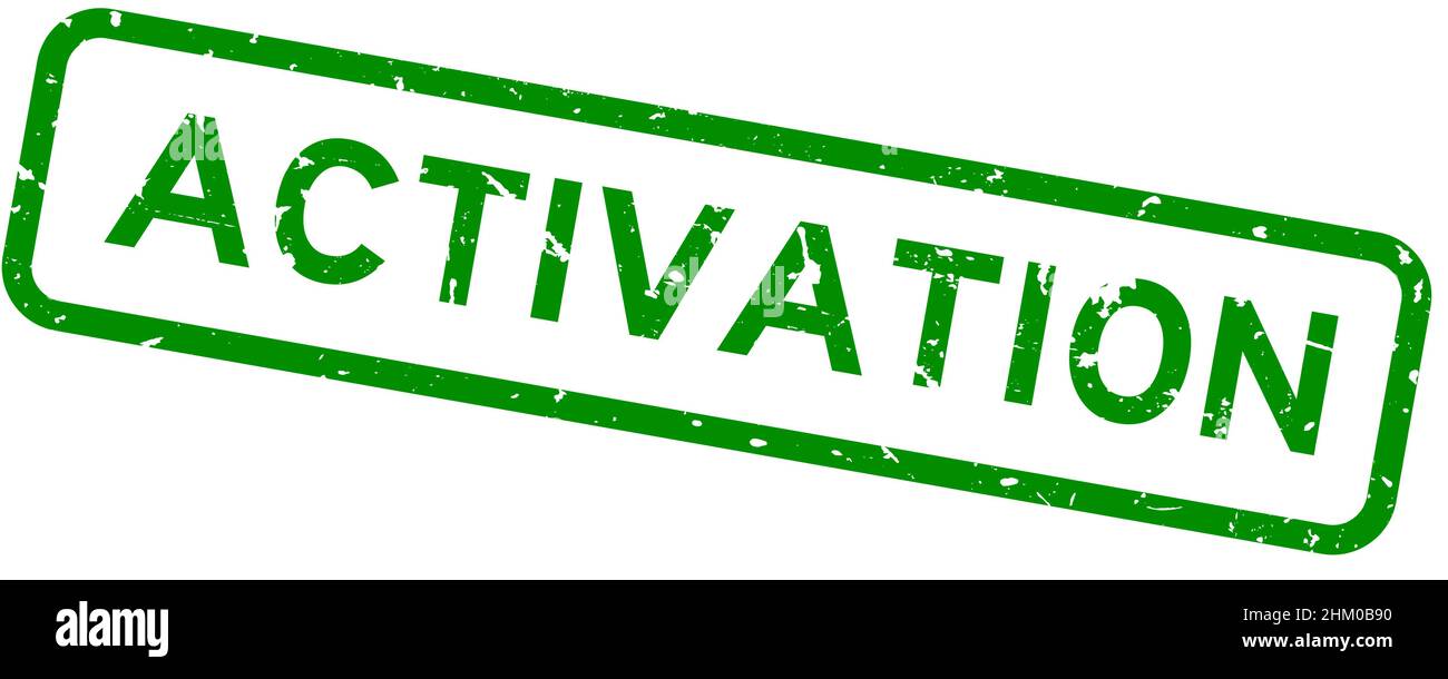 Grunge green activation word square rubber seal stamp on white ...