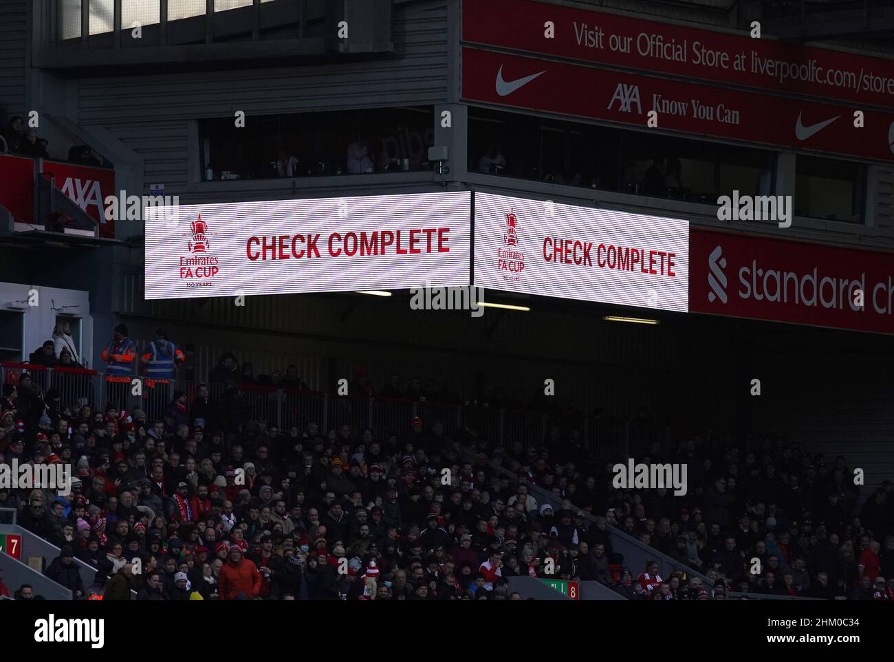 A sign indicating that a VAR check is complete during the Emirates FA ...