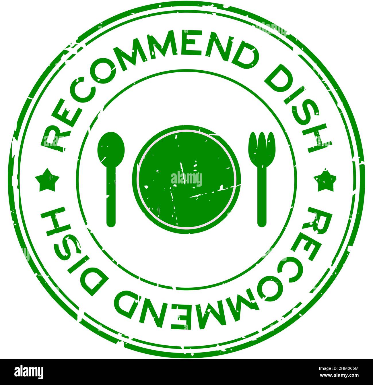 Grunge green recommended dish word with dish, spoon and fork icon ...