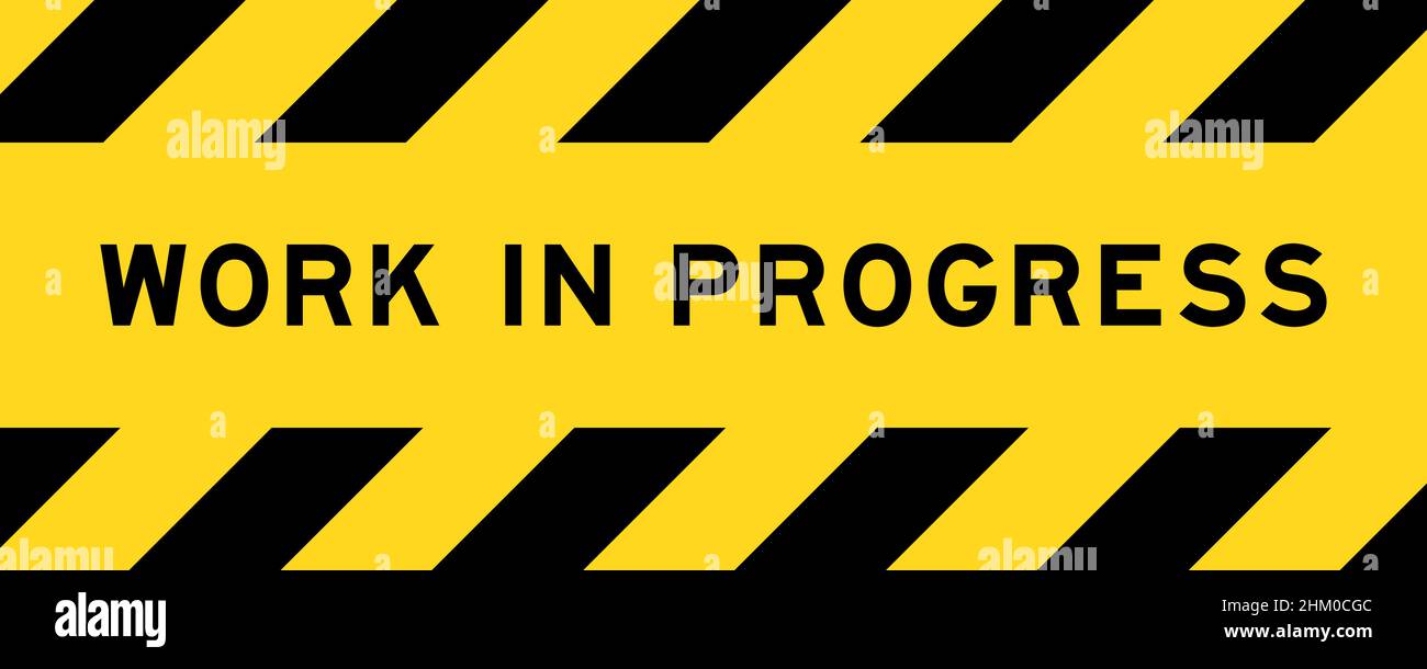 Yellow and black color with line striped label banner with word work in ...