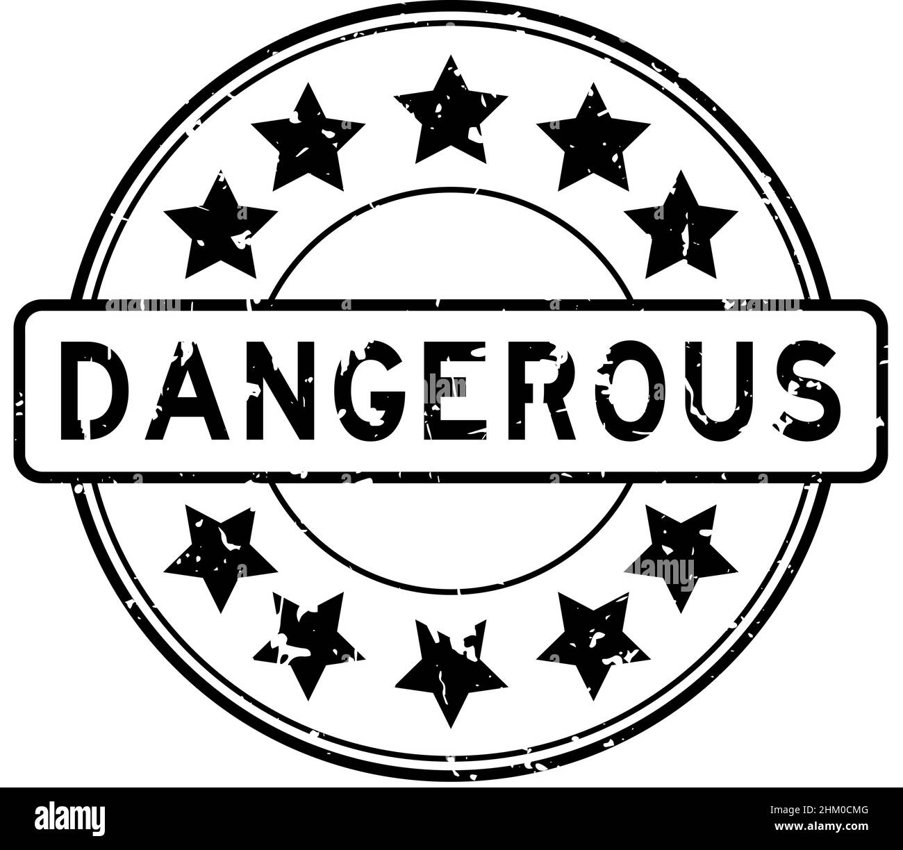 Grunge black dangerous word with star icon round rubber seal stamp on ...