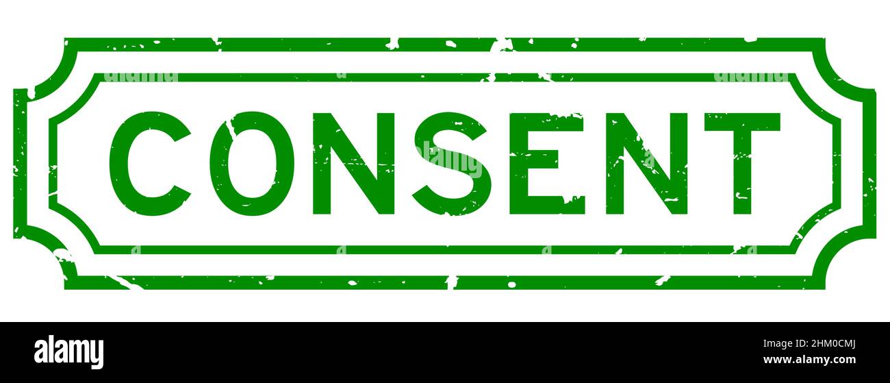 Grunge green consent word square rubber seal stamp on white background ...