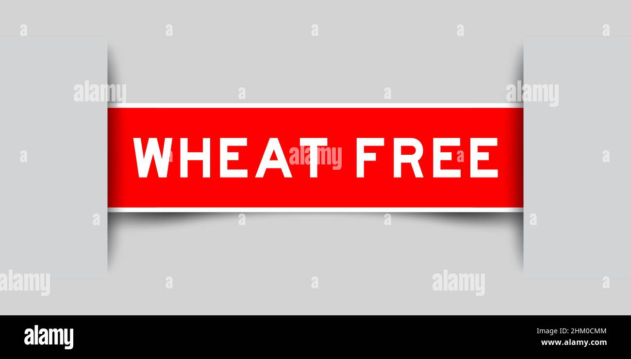 Inserted red color label sticker with word wheat free on gray ...
