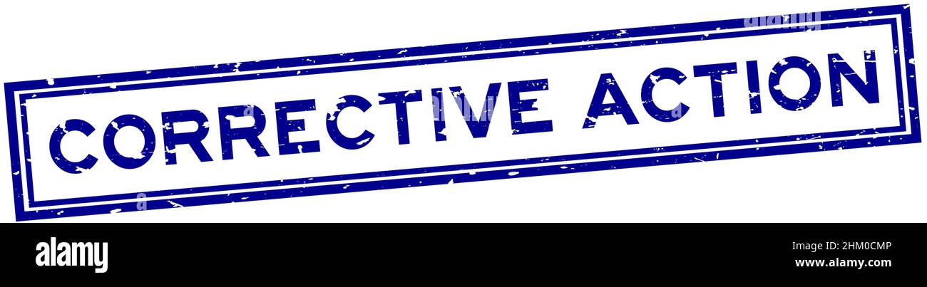 Grunge blue corrective action word square rubber seal stamp on white ...