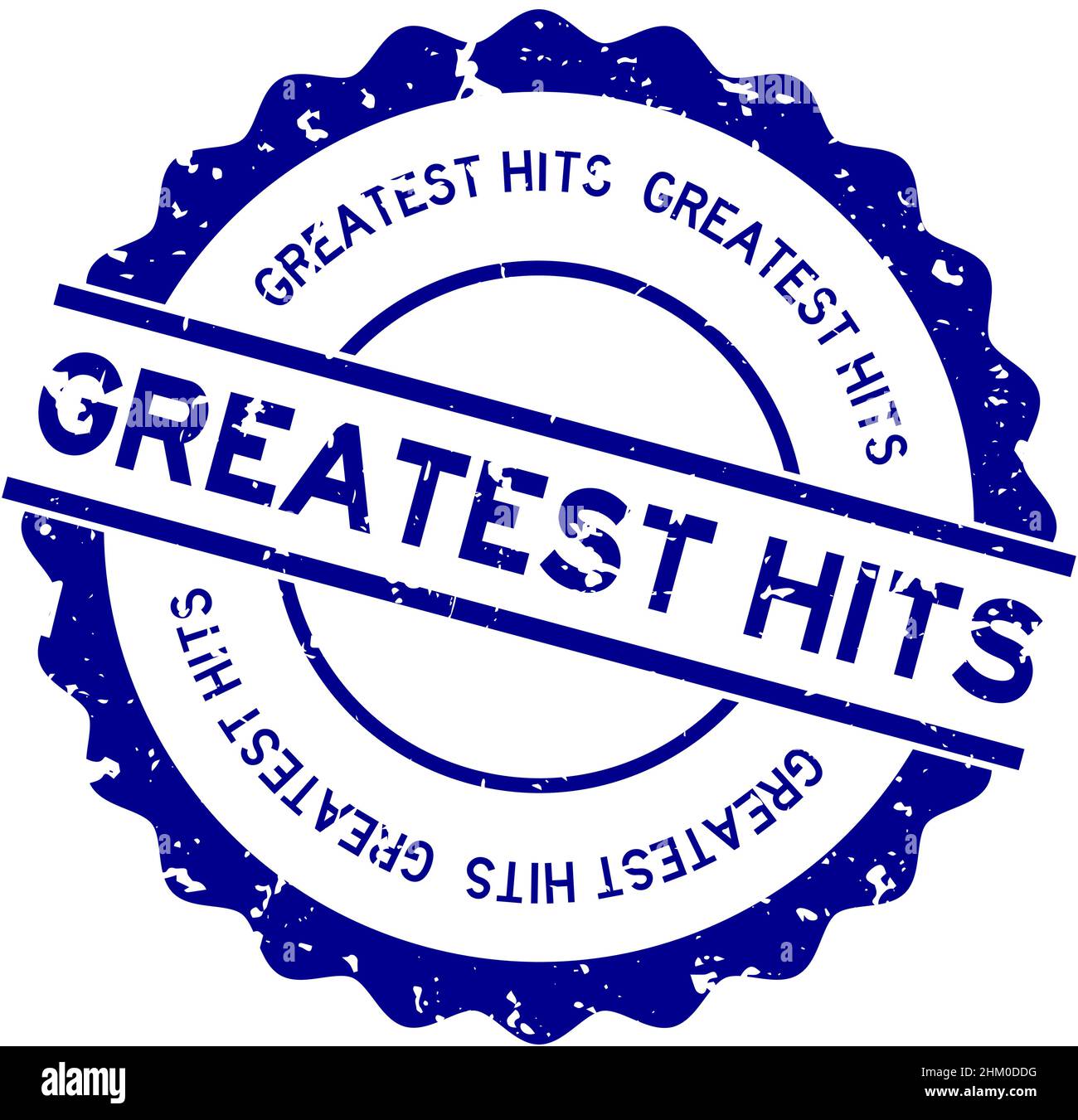 Grunge blue greatest hits word round rubber seal stamp on white ...