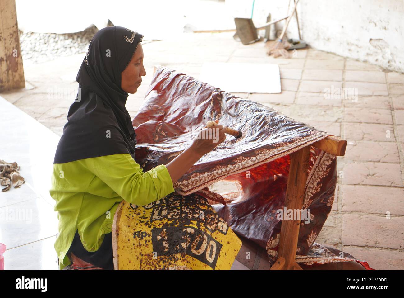Rembang, Indonesia - February, 2022 : The technique of making batik by ...