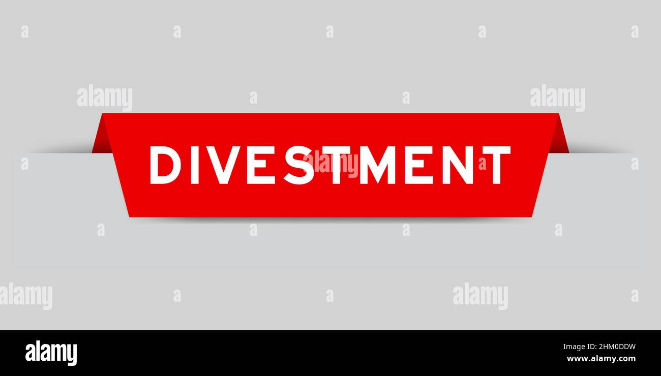 Red color inserted label with word divestment on gray background Stock ...