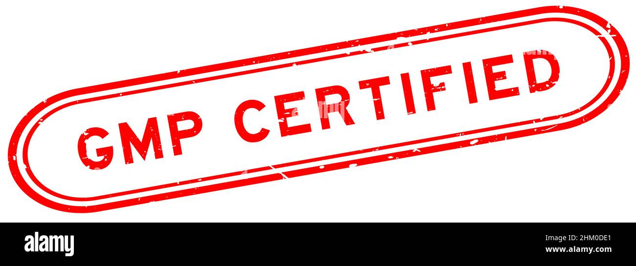 Grunge red GMP (Good manufacturing practice) certified word rubber seal ...