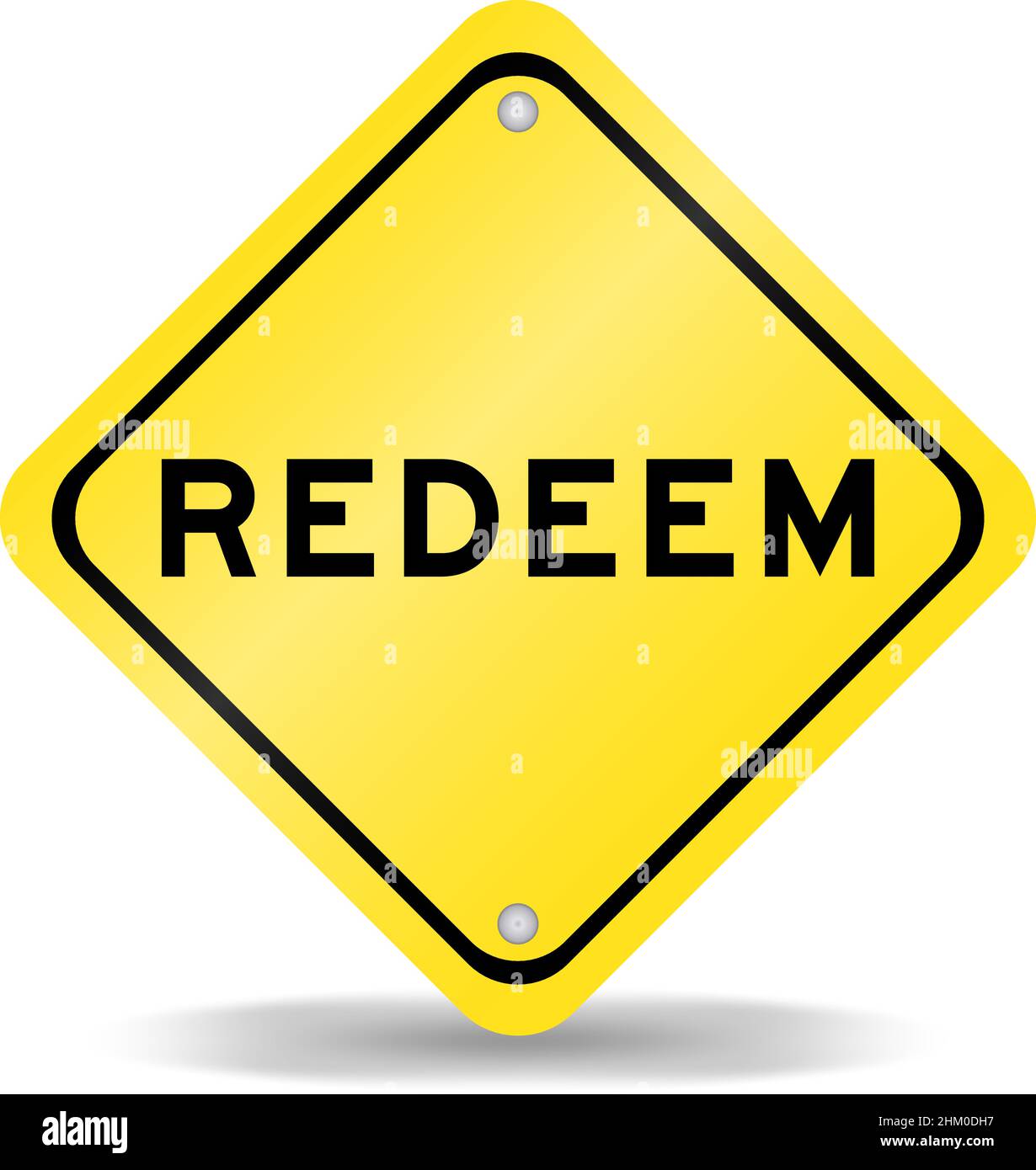 Yellow color transportation sign with word redeem on white background ...