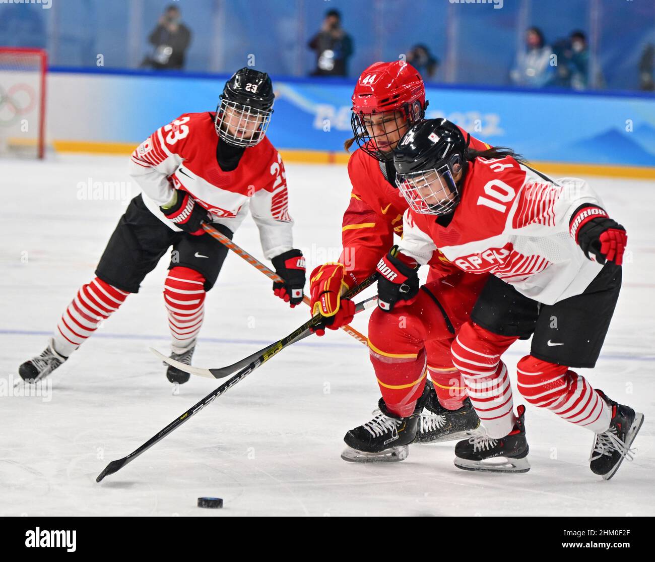 Beijing, China. 6th Feb, 2022. Beika Li (C) of China vies with Yoneyama ...
