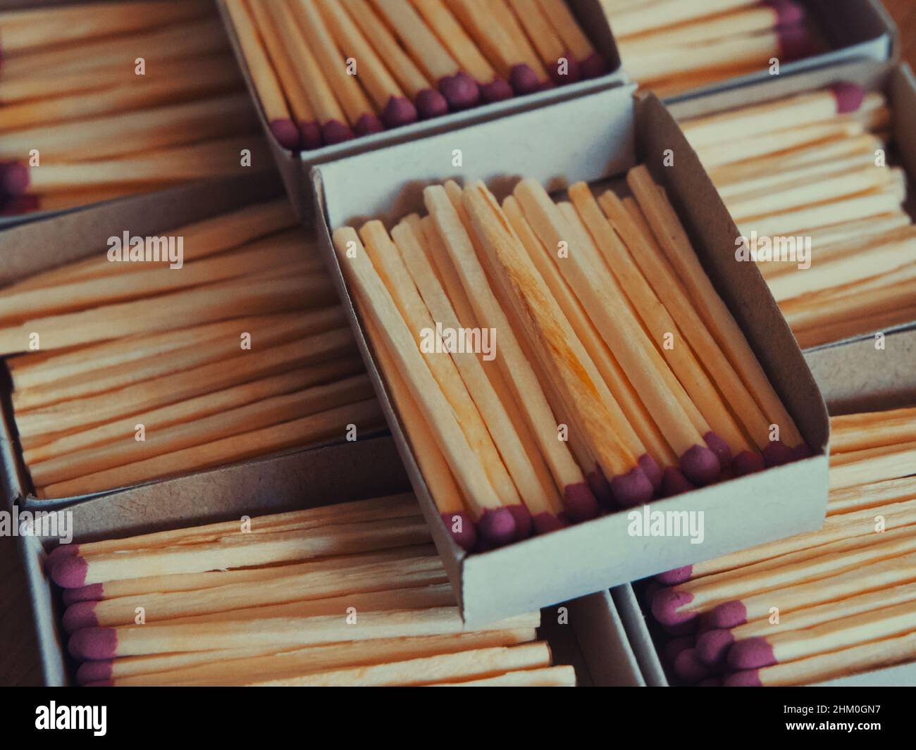 Several boxes filled with matches, a close-up shot. Matchboxes Stock ...