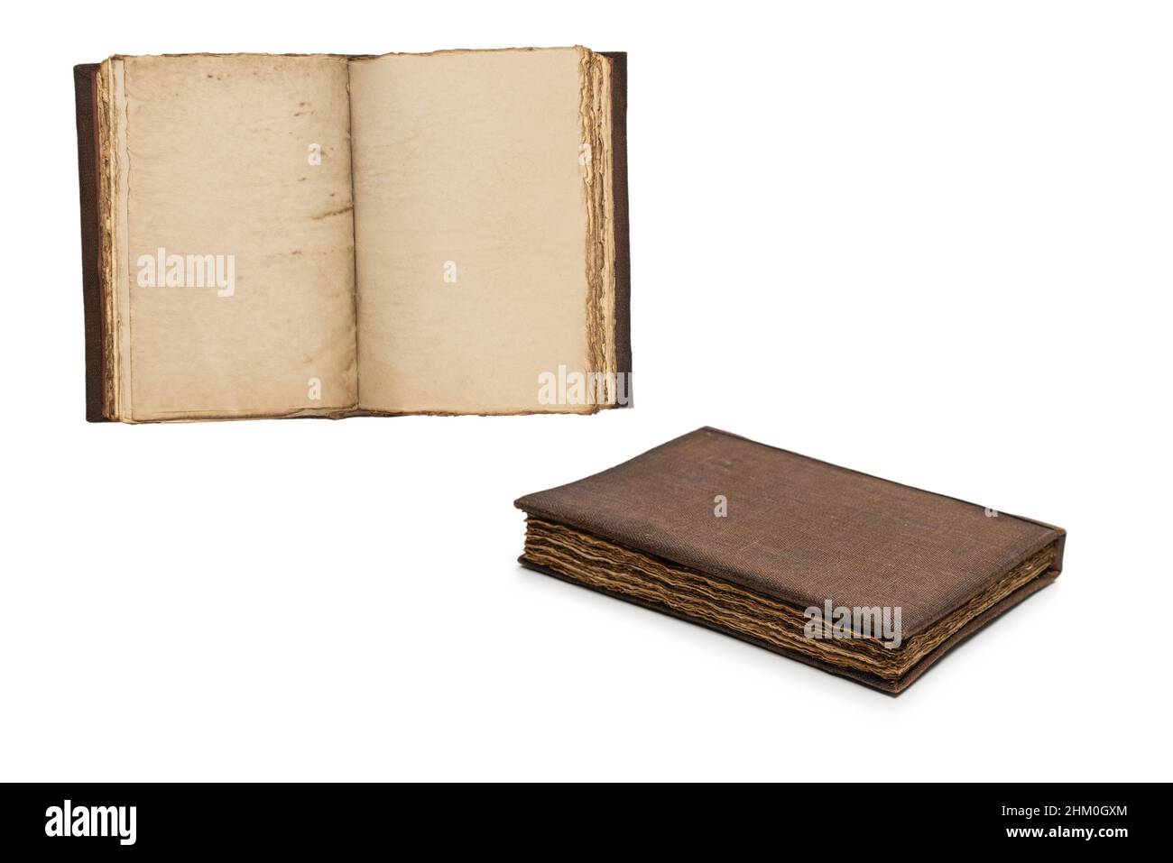 An open empty old notebook isolated on a white background. Copy space ...