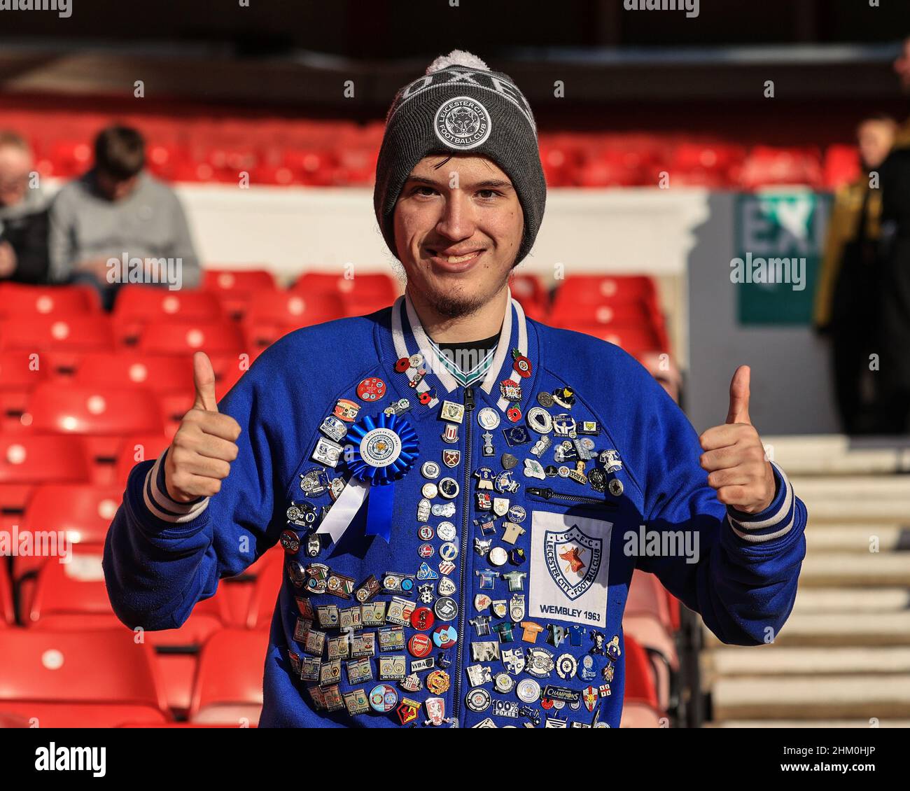 A Leicester fan gives the thumbs up Stock Photo - Alamy