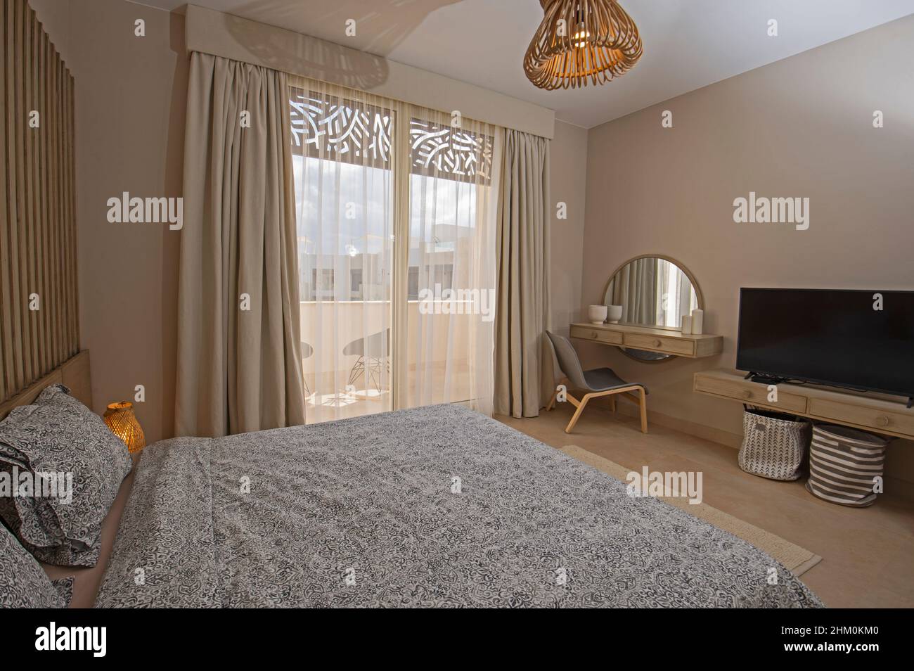 Interior design decor furnishing of luxury show home bedroom showing ...