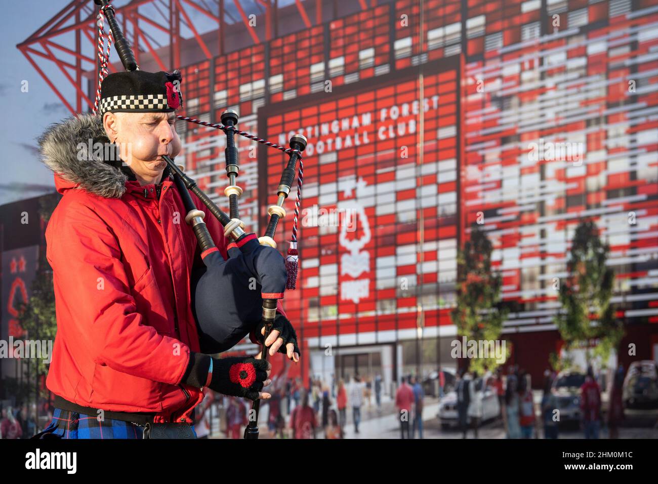 A piper welcomes fans to the The City Ground, Home of Nottingham Forest ...