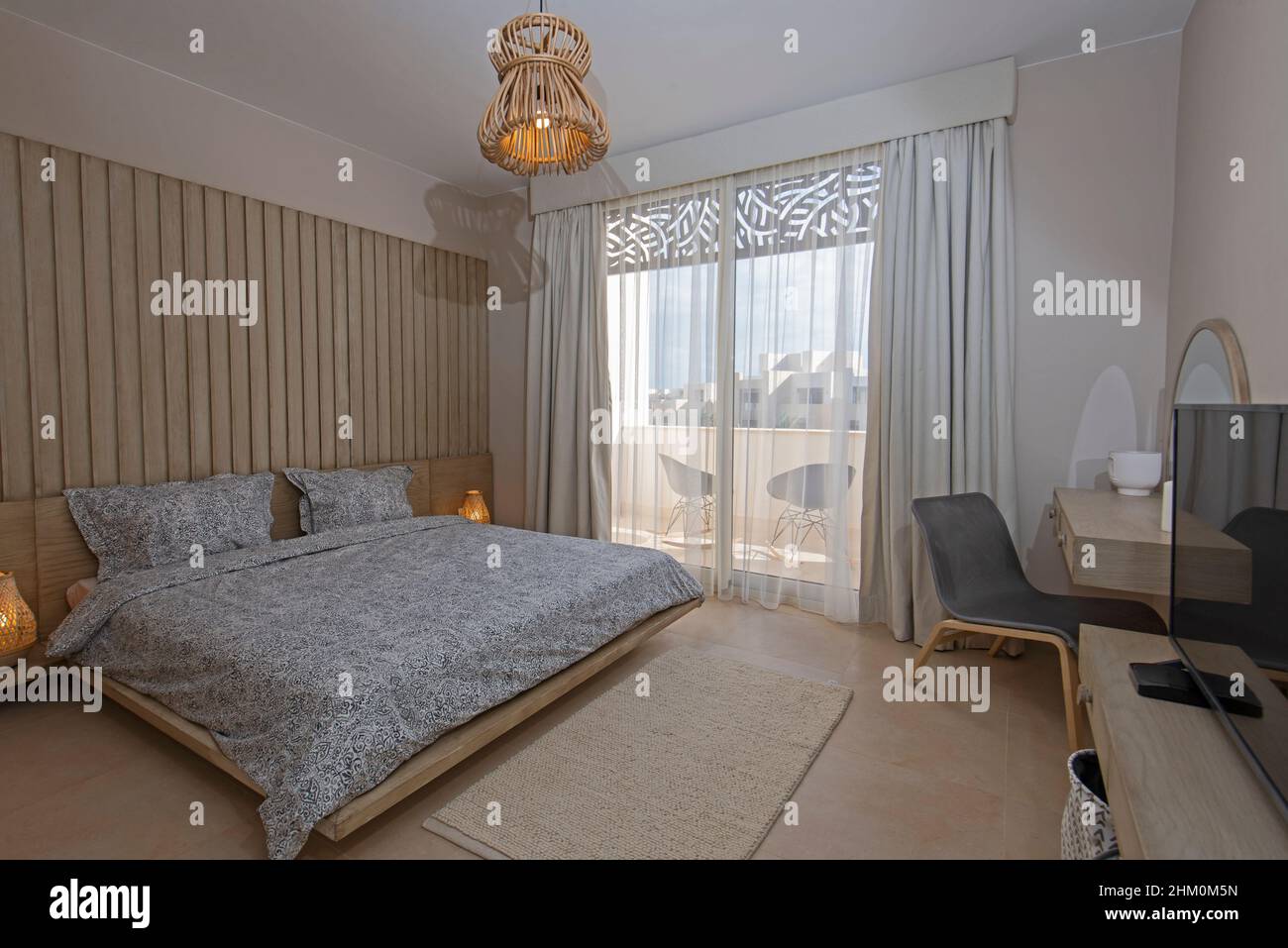 Interior design decor furnishing of luxury show home bedroom showing ...