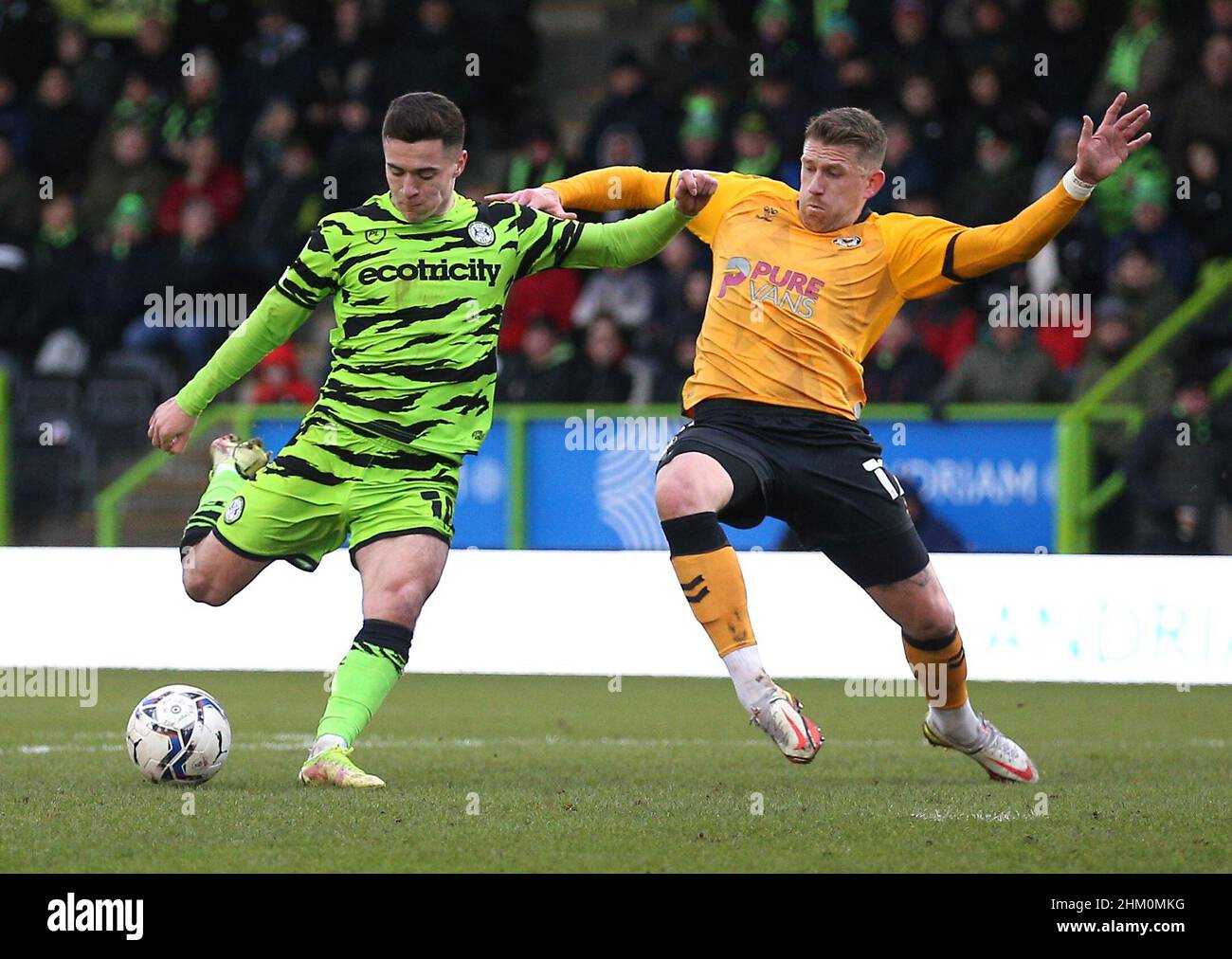 Forest Green Rovers' Jack Aitchison (left) and Newport County's Scot ...