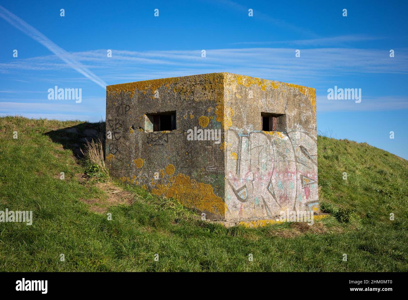 Hexagonal concrete pillbox built into the seawall on the River Crouch ...