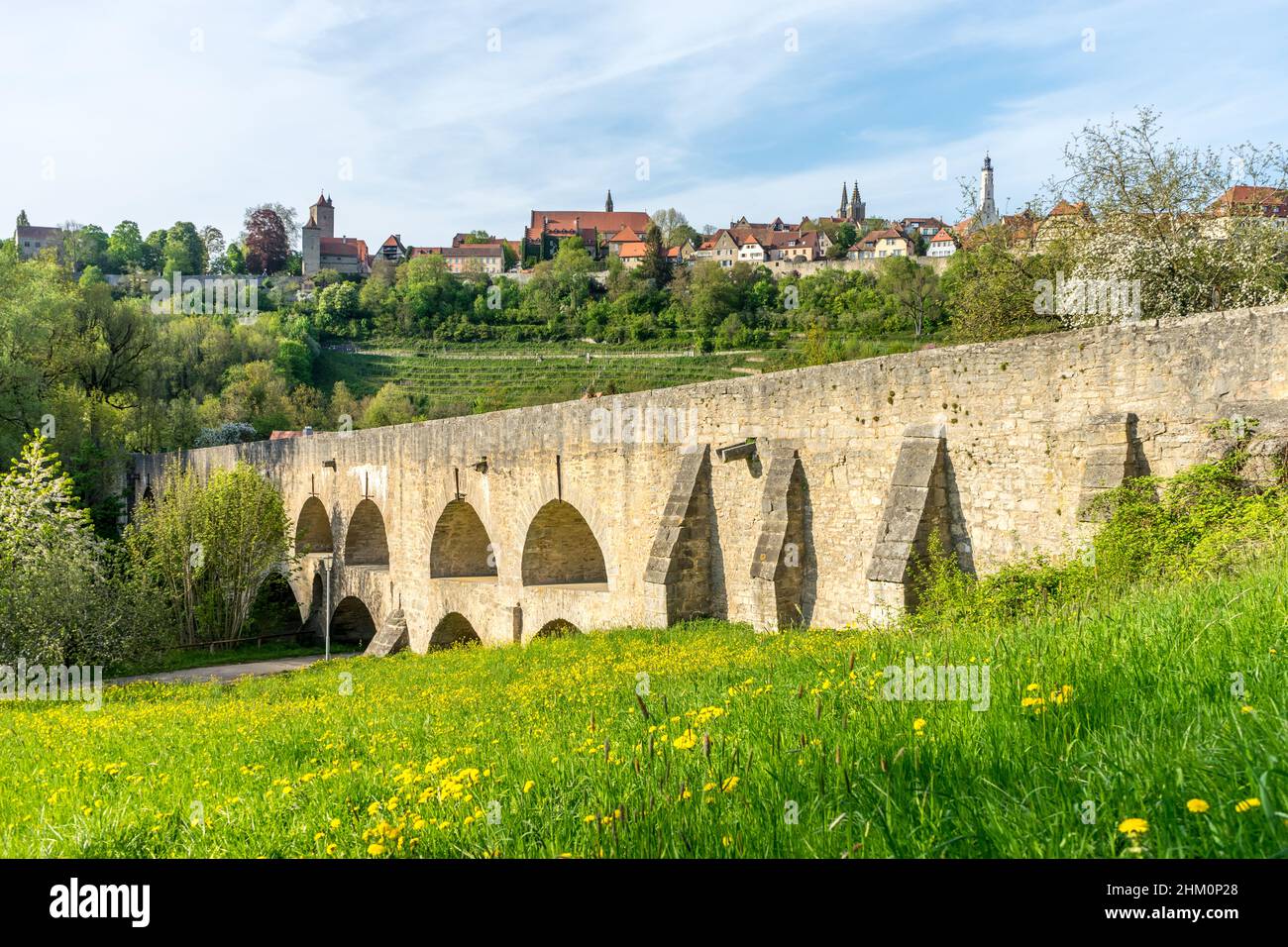 Double Bridge in the town of Rothenburg ob der Tauber in Germany Stock ...