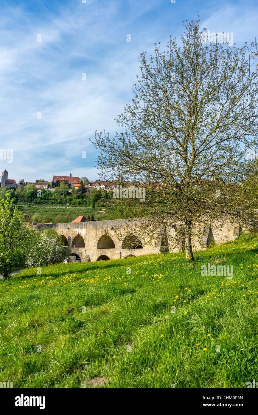 Double Bridge in the town of Rothenburg ob der Tauber in Germany Stock ...