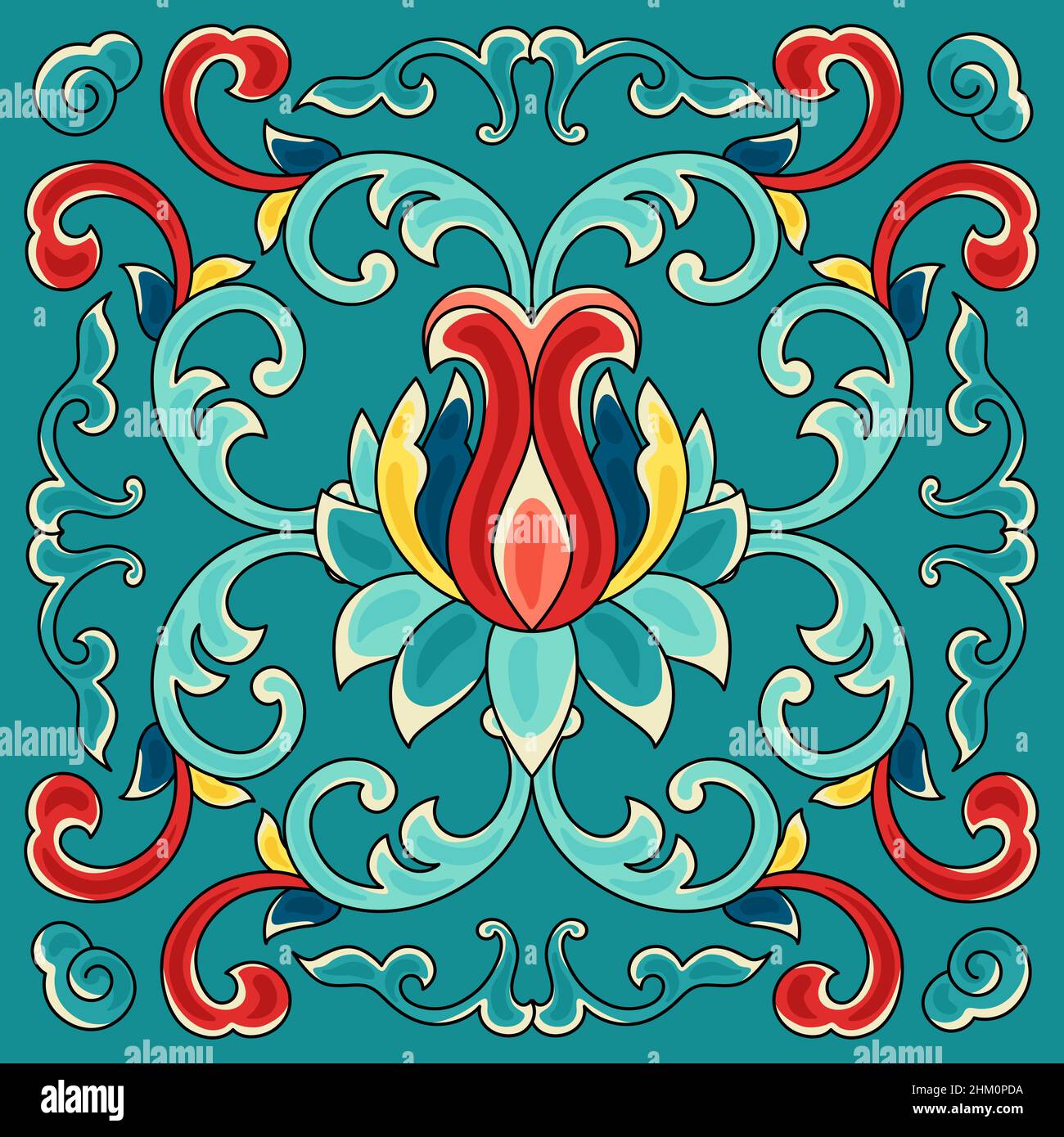 Chinese ceramic tile pattern. Oriental traditional floral ornament ...