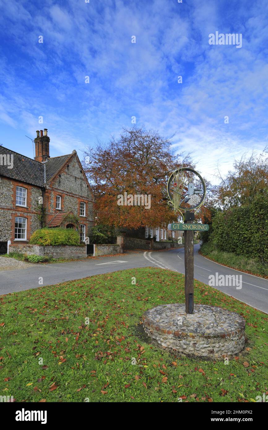 Autumn view over the village green at Great Snoring village, North ...