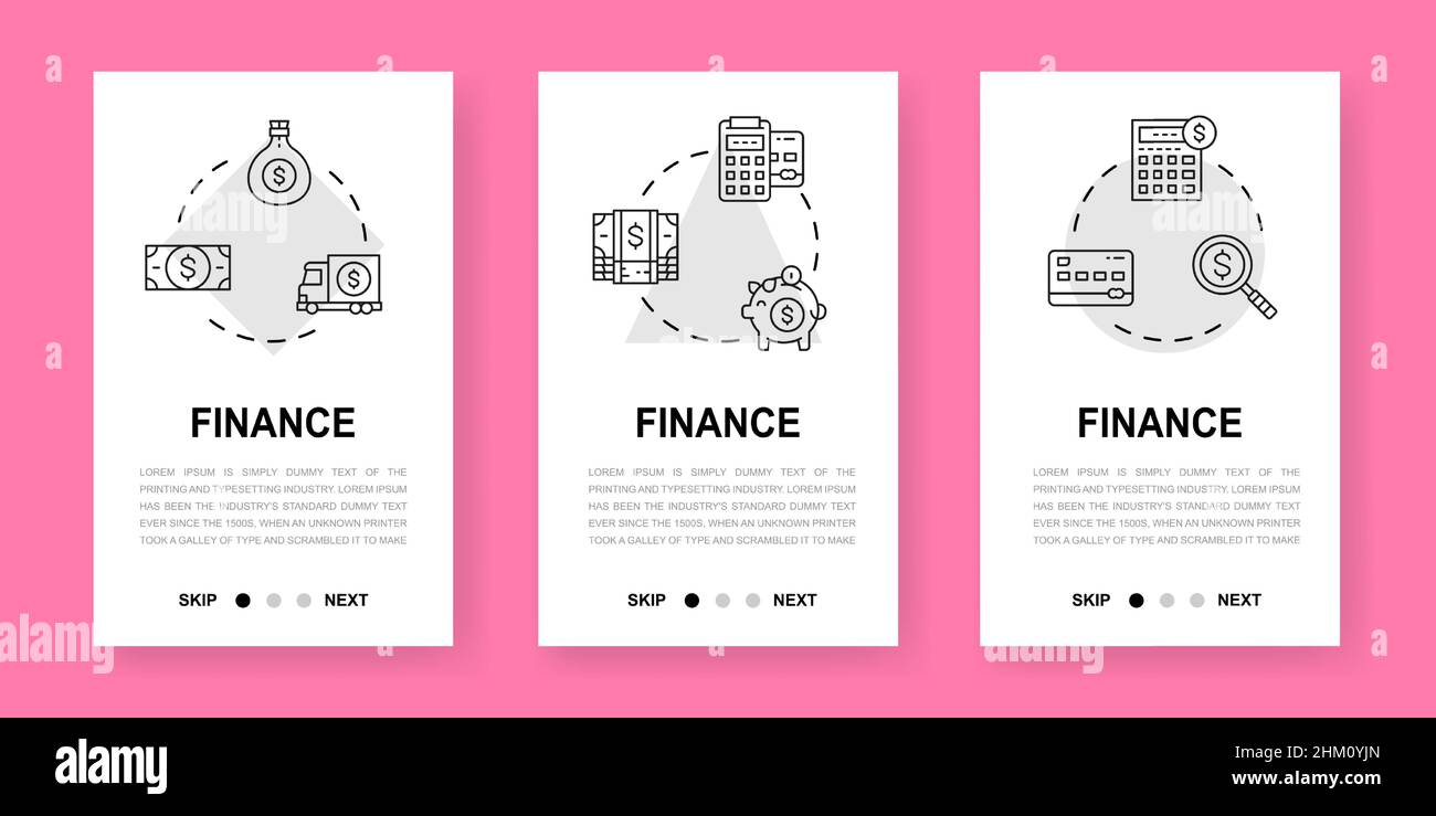 Money and Banking vertical app screens. Web site design illustration ...
