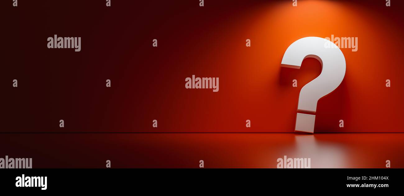 White question mark on dark red background with empty copy space on ...