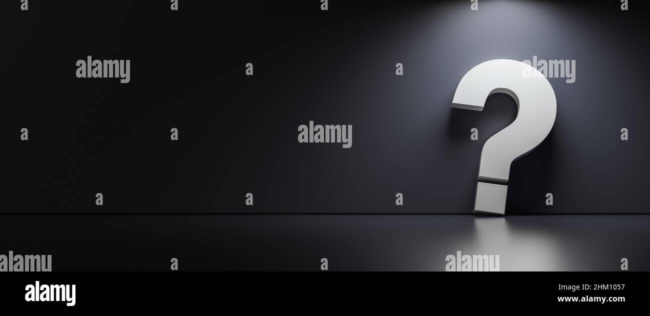White question mark on dark gray background with empty copy space on ...