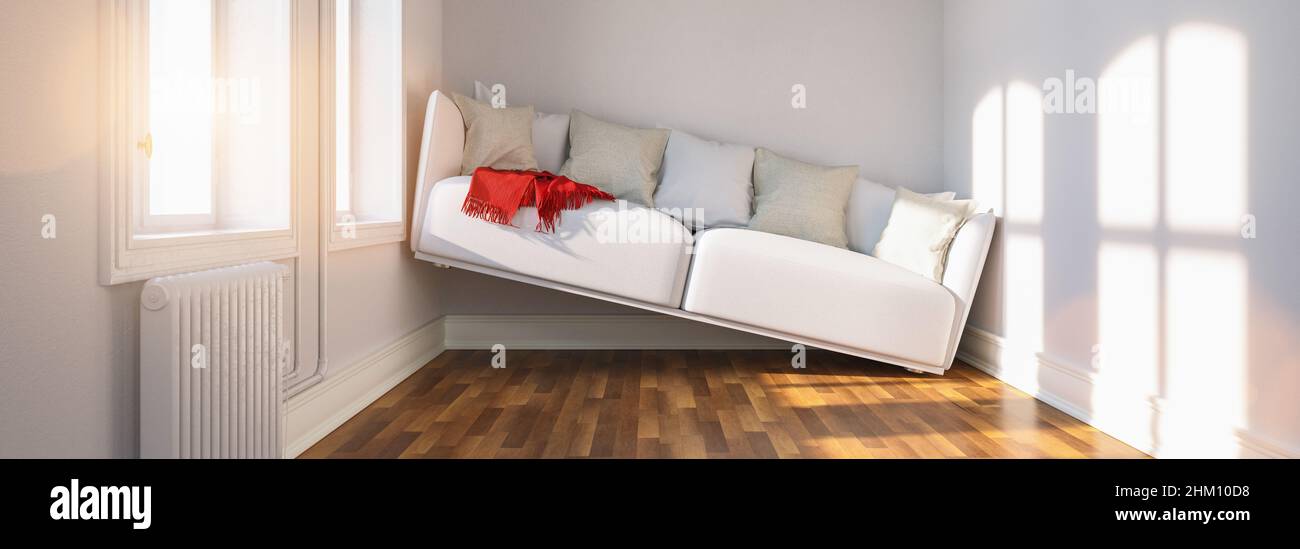 Small narrow living room with space problems and a sofa between walls ...