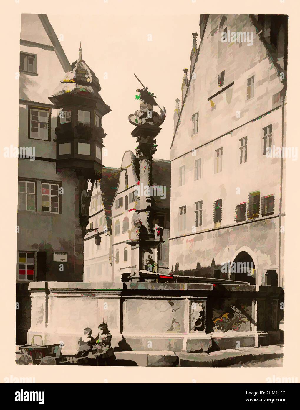 Art inspired by View of the Georgsbrunnen in Rothenburg ob der Tauber ...