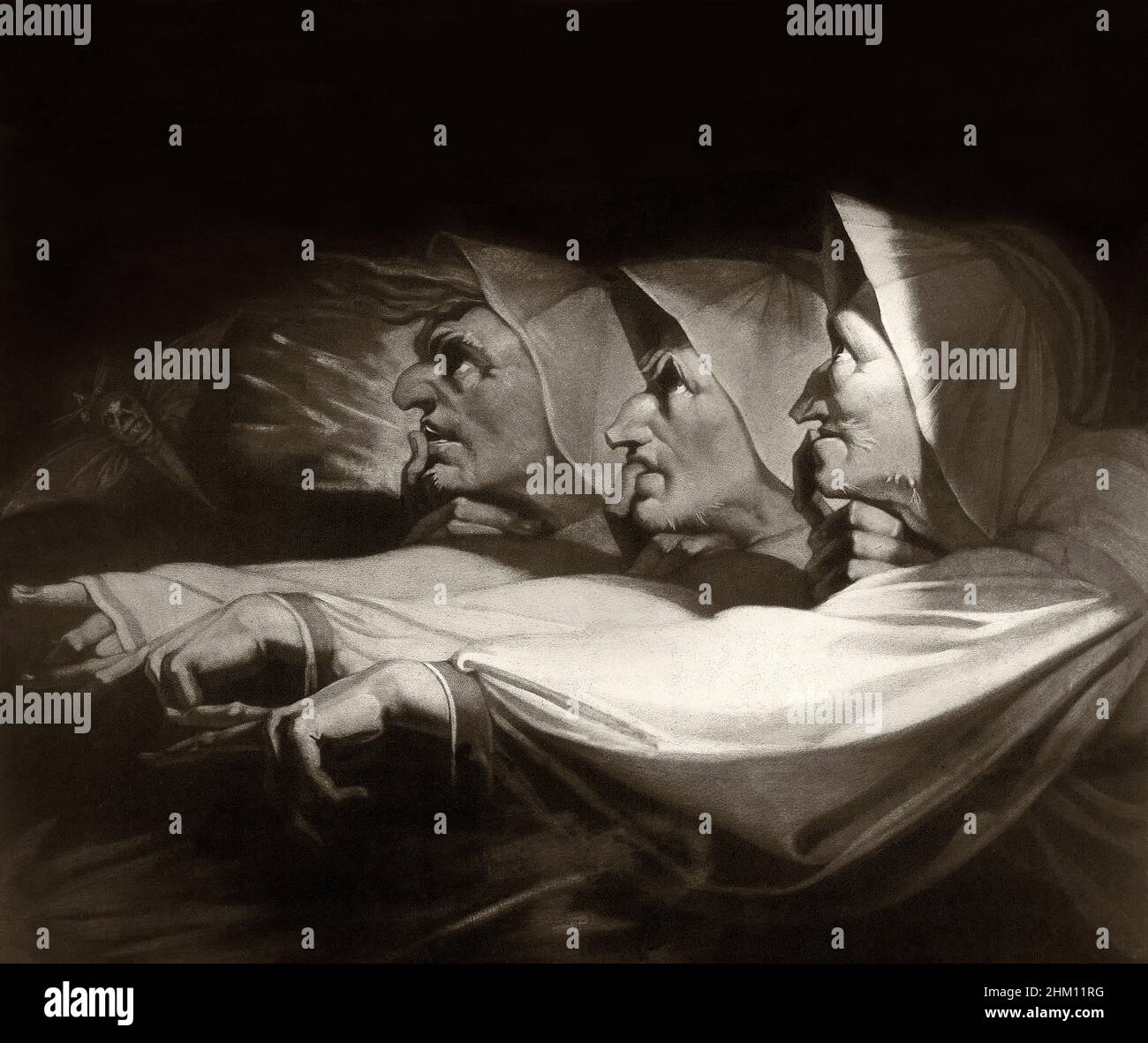 Prophecy from a trio of witches, scene from “The Tragedy of Macbeth“ by ...