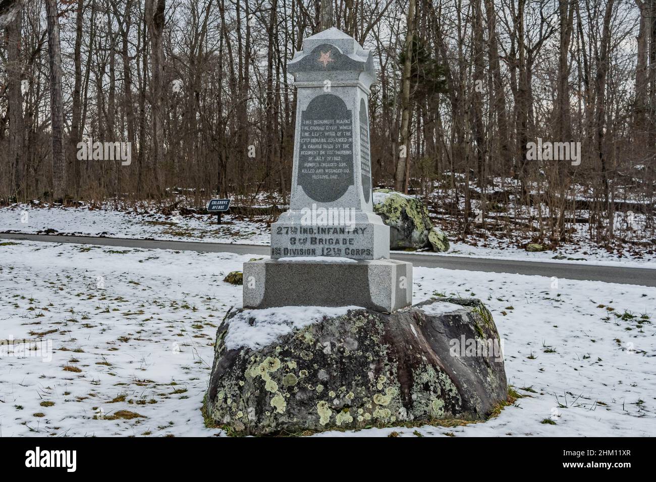 Monument to the 27th Indiana Infantry Regiment in Winter, Gettysburg ...