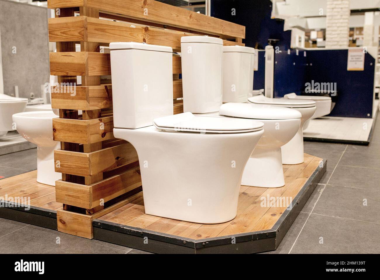 New toilet bowl display in hypermarket of home product and building ...
