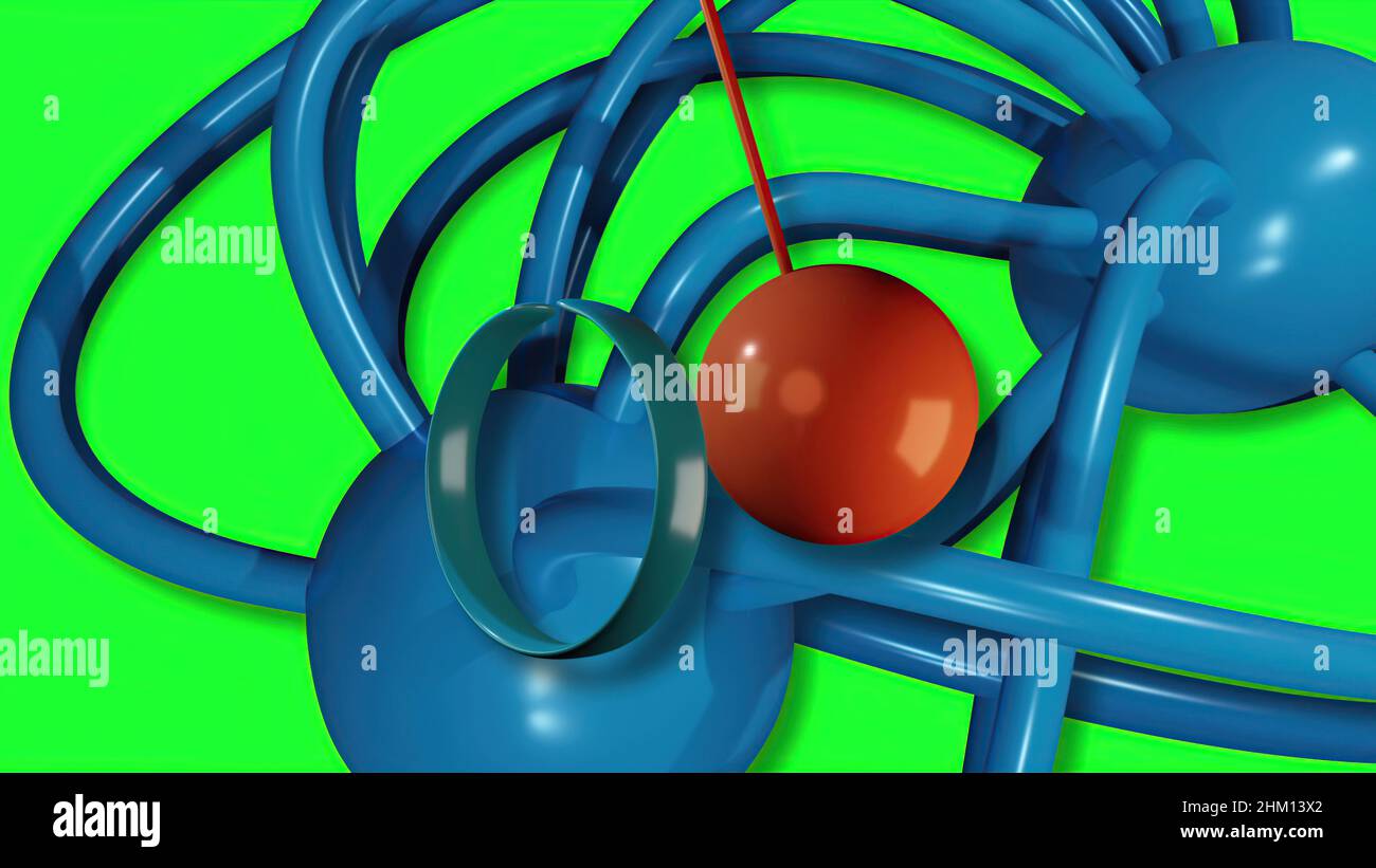 3d illustration - abstract composition with pendulum, ring and ...