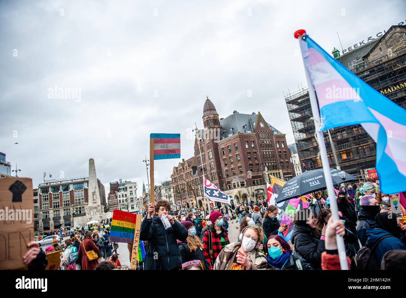Protesters wave flags during the demonstration.The organization 'Trans ...