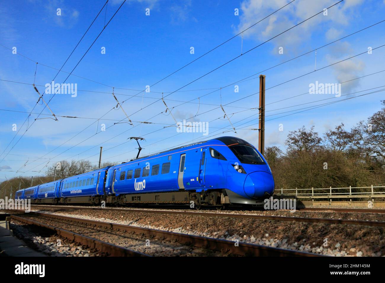 Lumo trains 803004 train, East Coast Main Line near Peterborough City ...