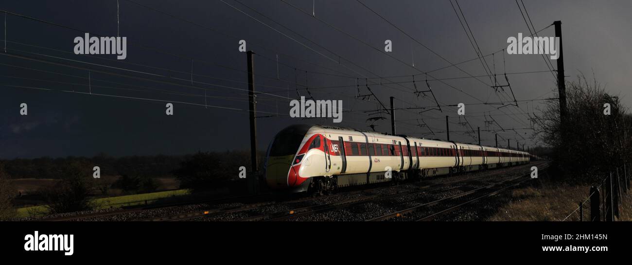 LNER Azuma train going into a storm, Class 800, East Coast Main Line ...