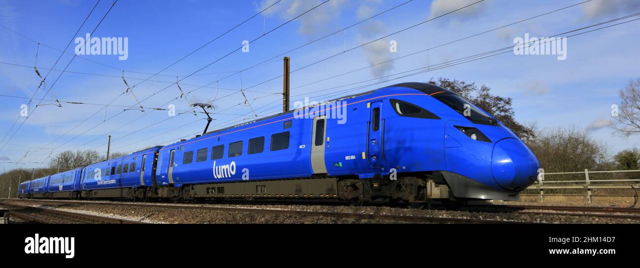 Lumo trains 803004 train, East Coast Main Line near Peterborough City ...