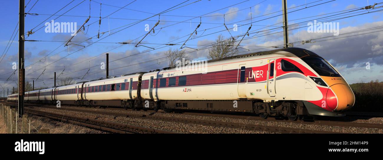 LNER Azuma train, Class 800, East Coast Main Line Railway, Grantham, Lincolnshire, England, UK ...