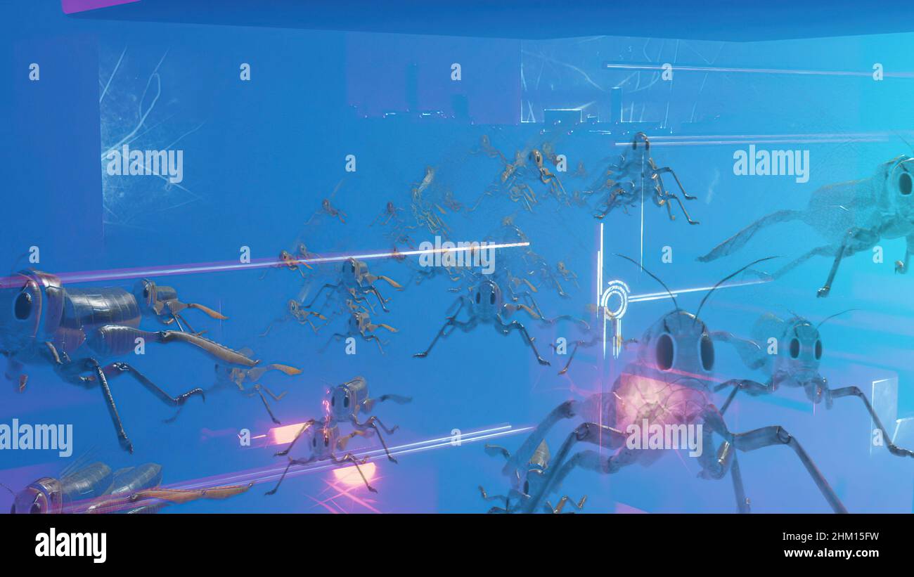 swarm of locusts in science fiction 3d illustration Stock Photo - Alamy