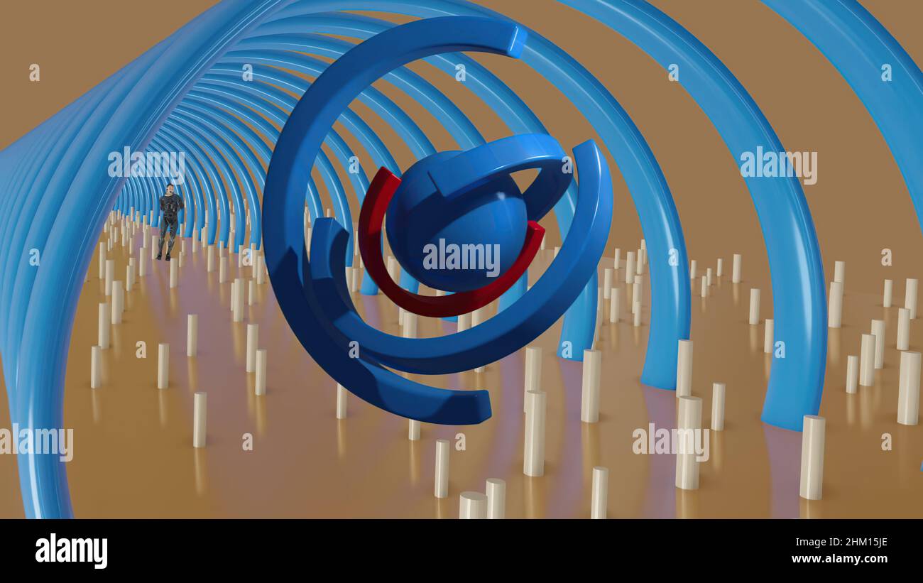 3d illustration - Abstract sphere with rings around it. Abstract ...