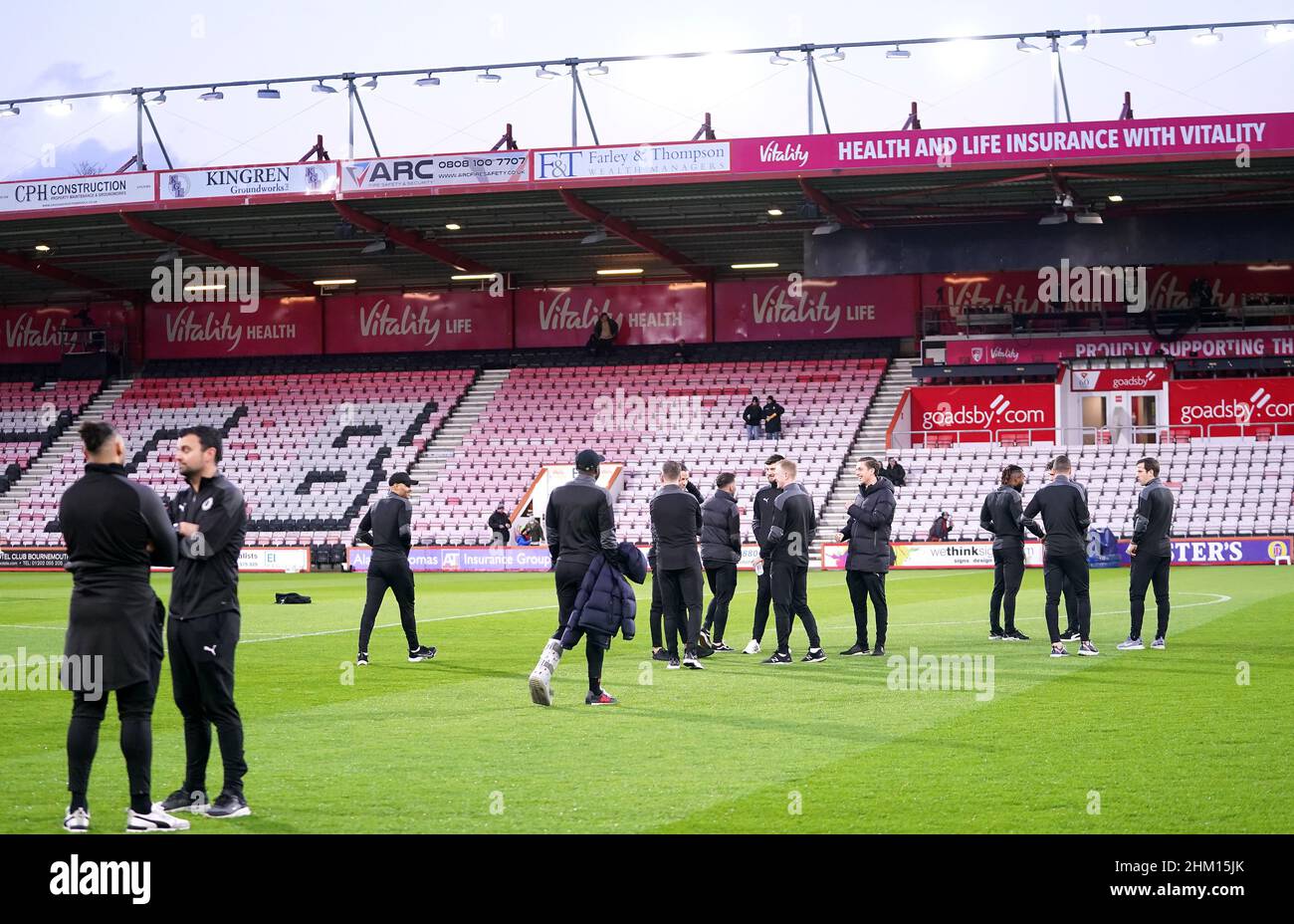 Boreham Wood players and staff inspect the pitch before the Emirates FA ...